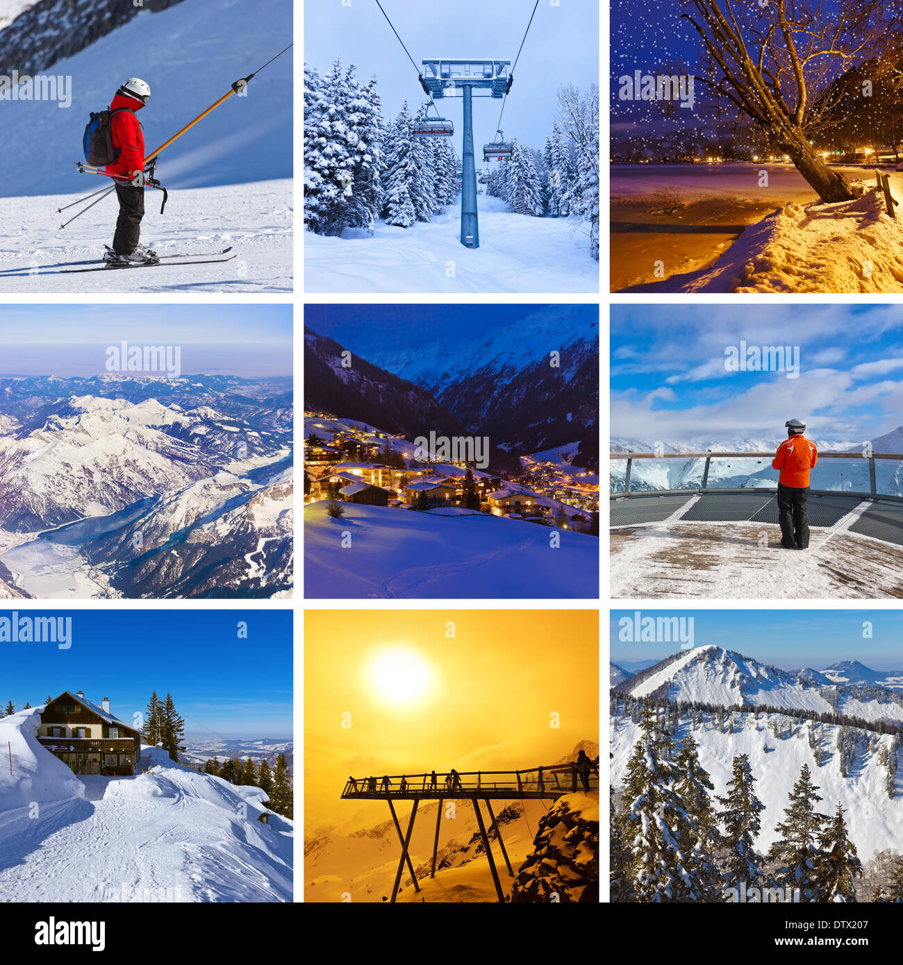 Collage of mountains ski images Stock Photo - Alamy