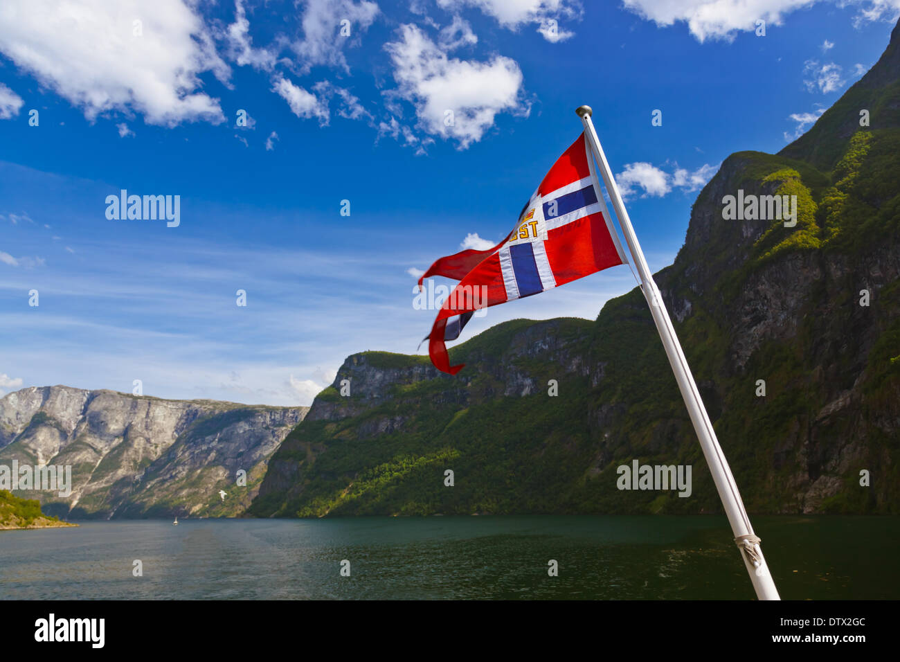 Norway flag and Sognefjord Stock Photo - Alamy