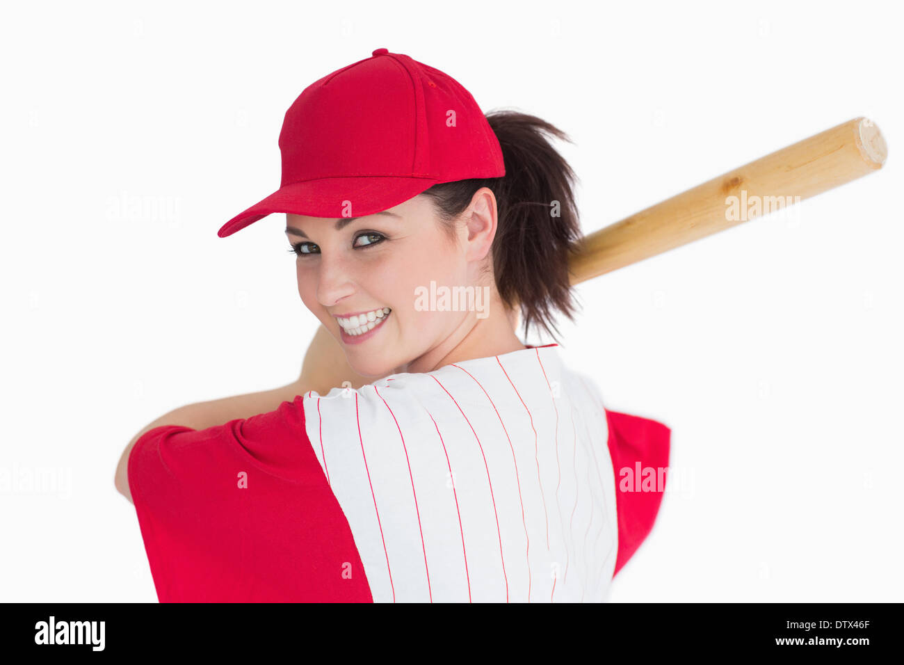Woman ready to play with baseball bat Stock Photo - Alamy