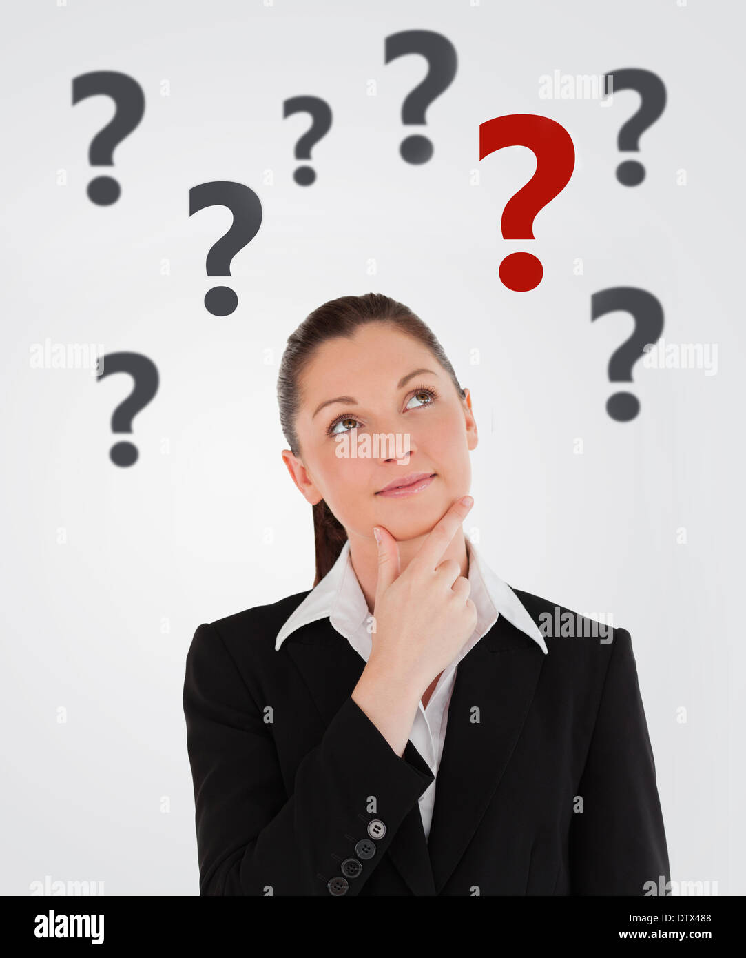 Thinking woman questioning mark hi-res stock photography and images - Alamy