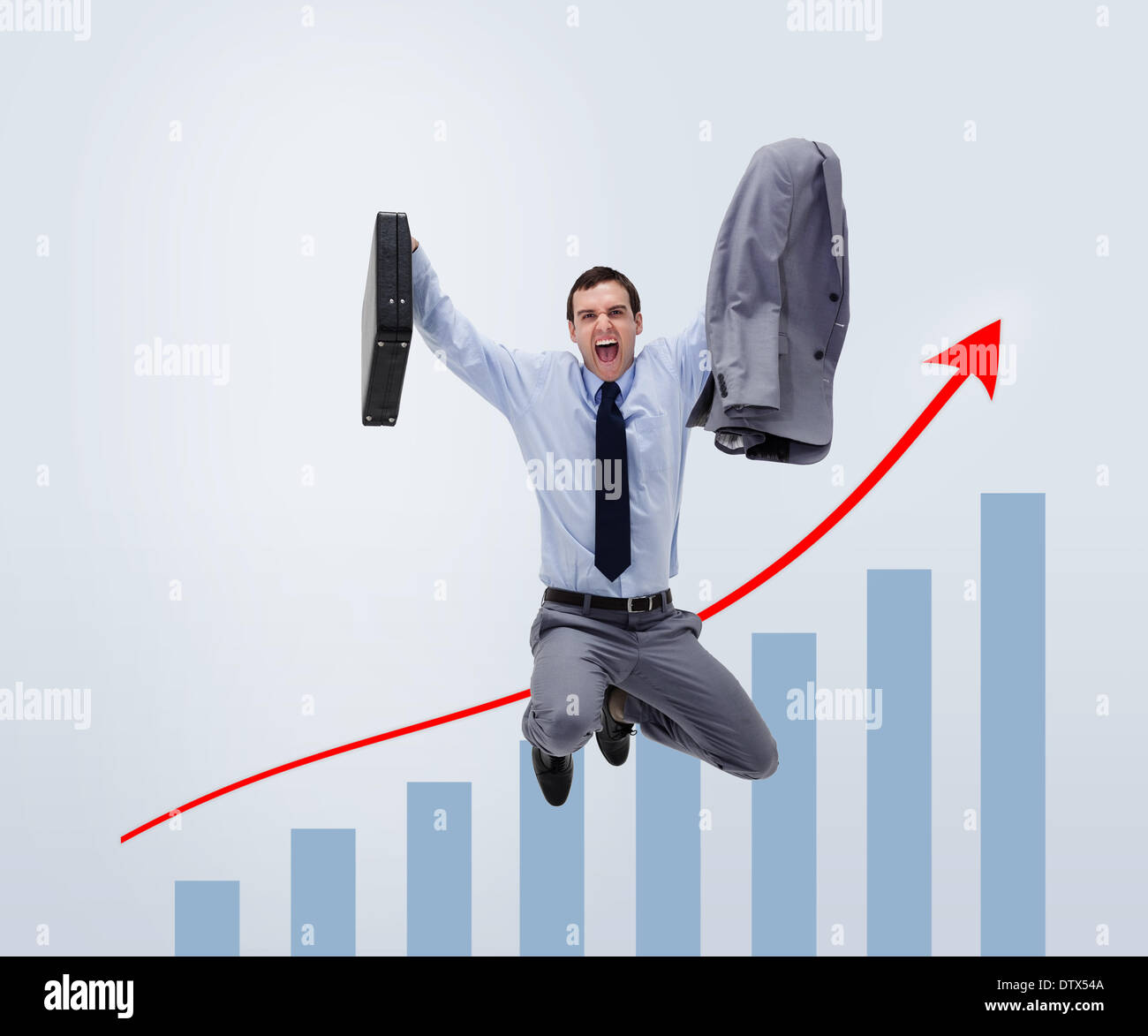 Screaming man in suit jumping Stock Photo - Alamy
