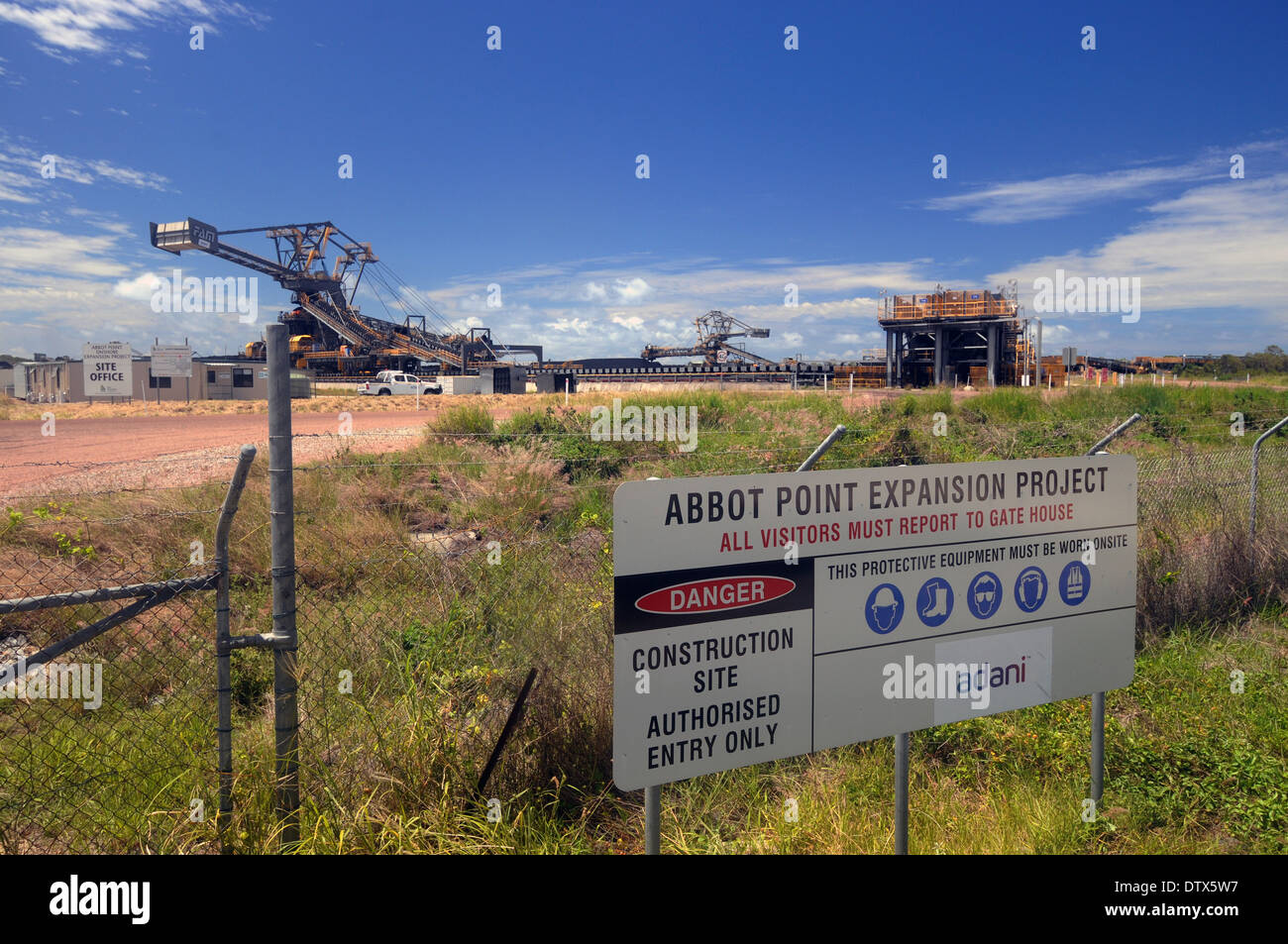 Security sign and fencing at Abbot Point expansion project, coal ...