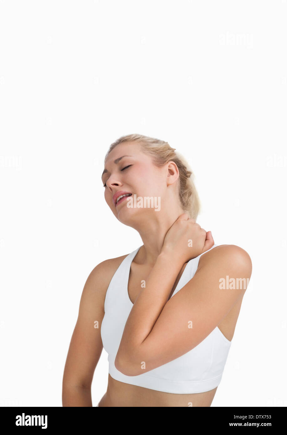 Young woman with severe neck pain Stock Photo - Alamy