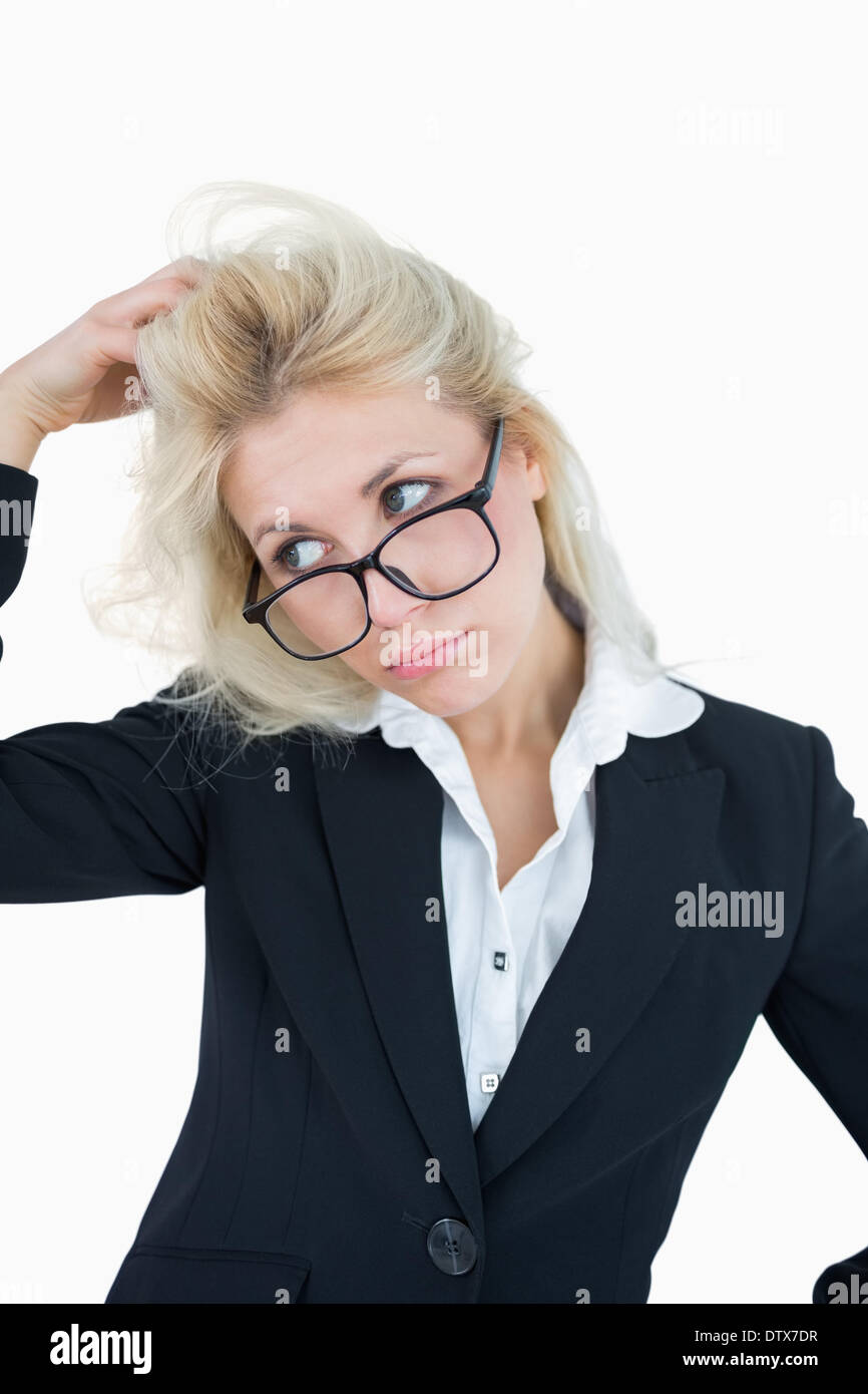 Woman scratching head not itch hi-res stock photography and images - Alamy