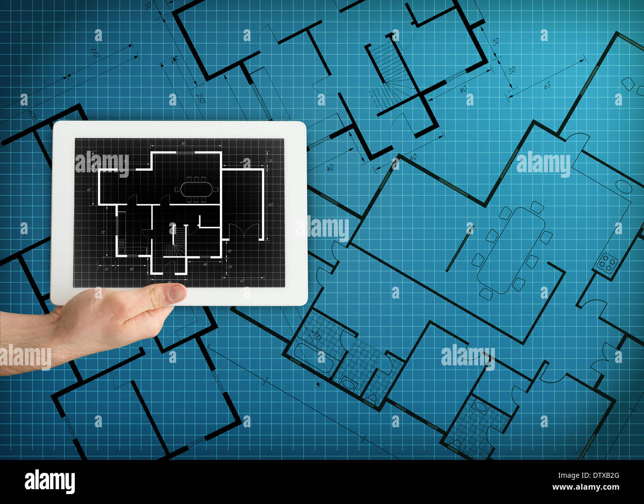 Tablet displaying blueprint Stock Photo - Alamy