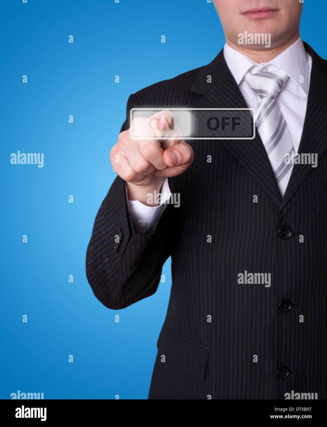 Man pressing ON / OFF button Stock Photo - Alamy