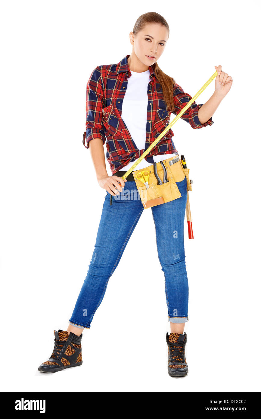 Confident happy DIY handy woman Stock Photo - Alamy