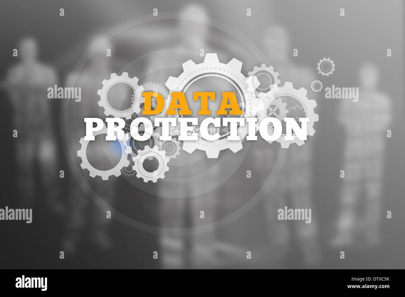 Data protection text with wheels and cogs Stock Photo - Alamy
