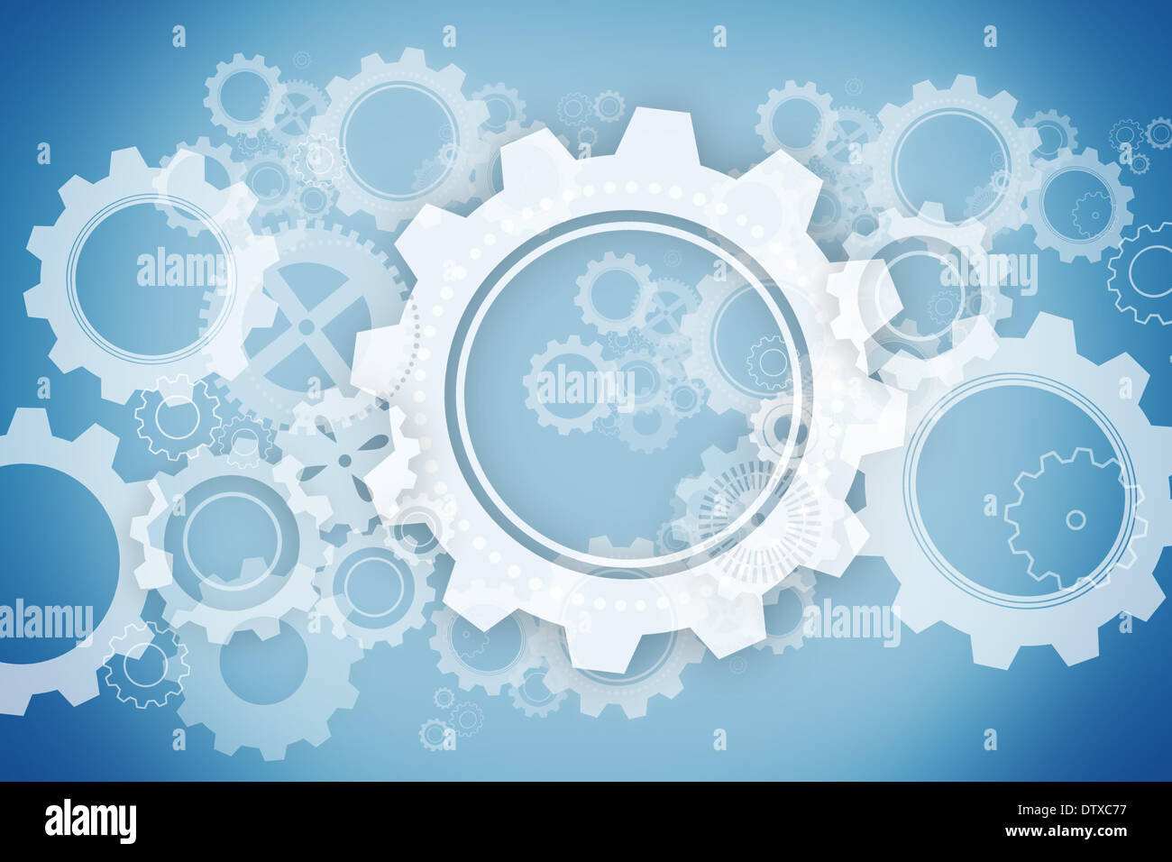 White wheels and cogs on blue Stock Photo - Alamy