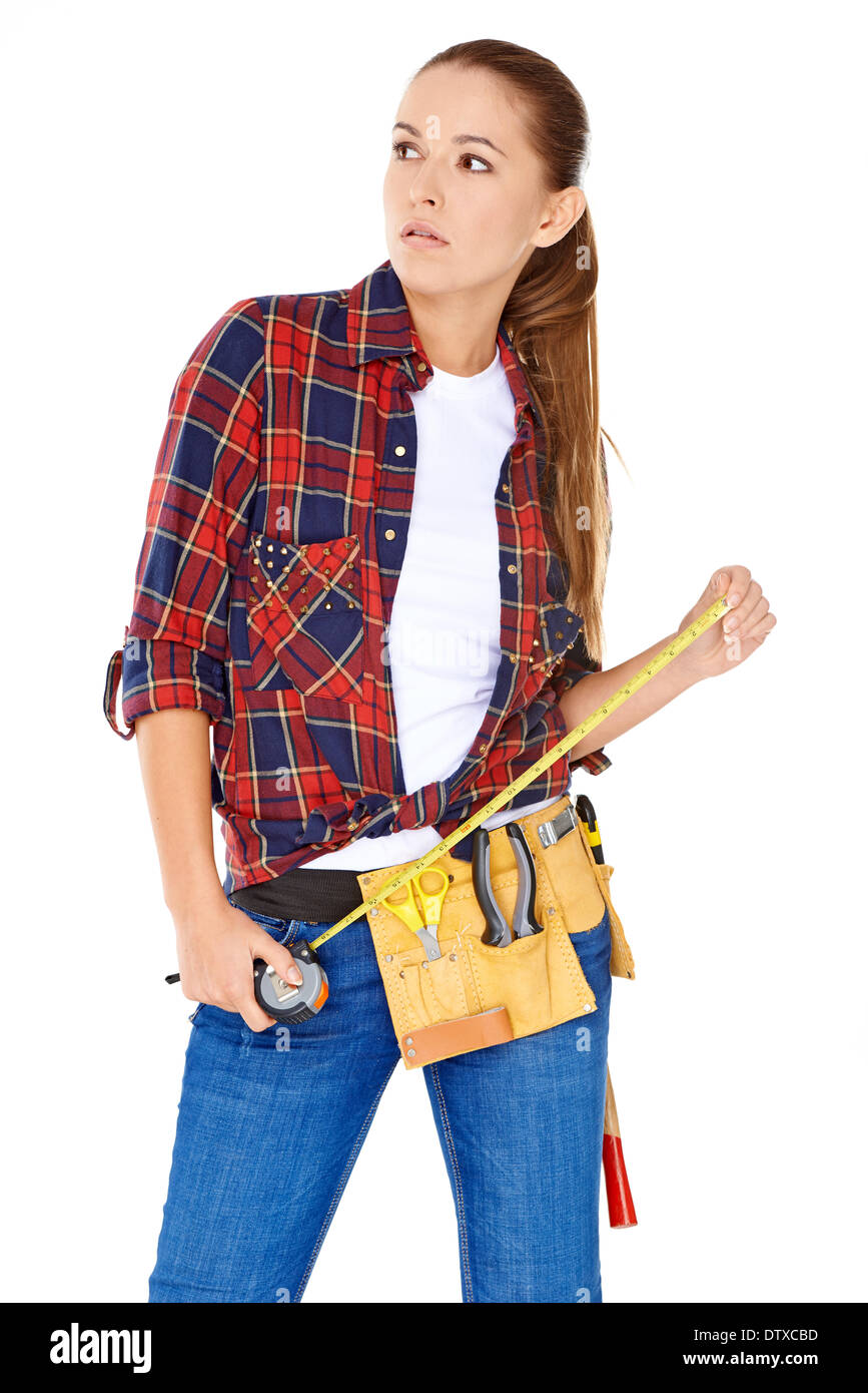 Confident happy DIY handy woman Stock Photo - Alamy
