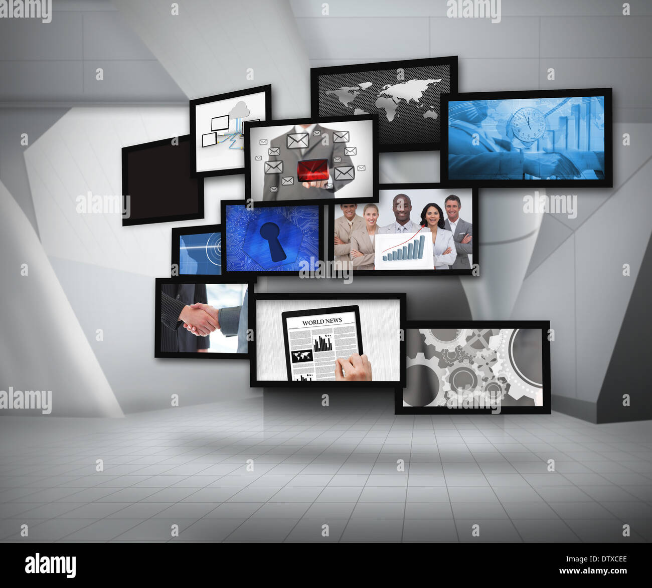 Many screens showing business images Stock Photo - Alamy