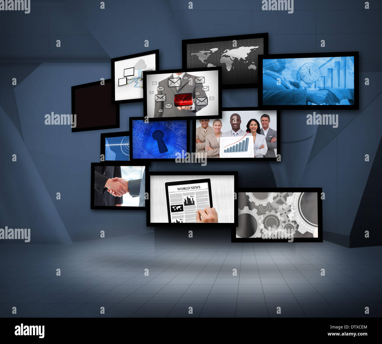 Many screens showing business images Stock Photo - Alamy