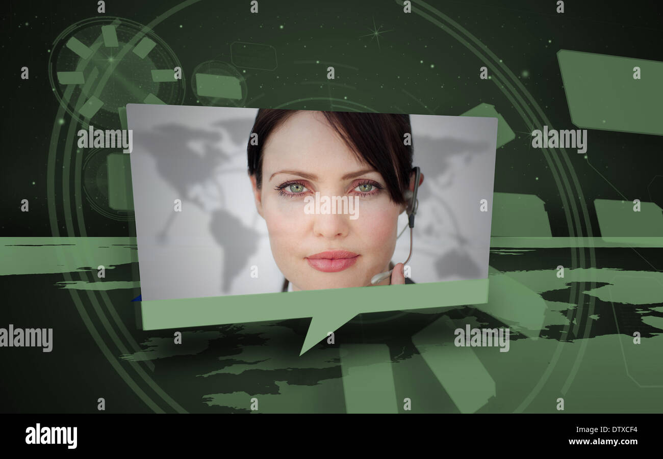 Digital speech box showing woman in headset Stock Photo - Alamy