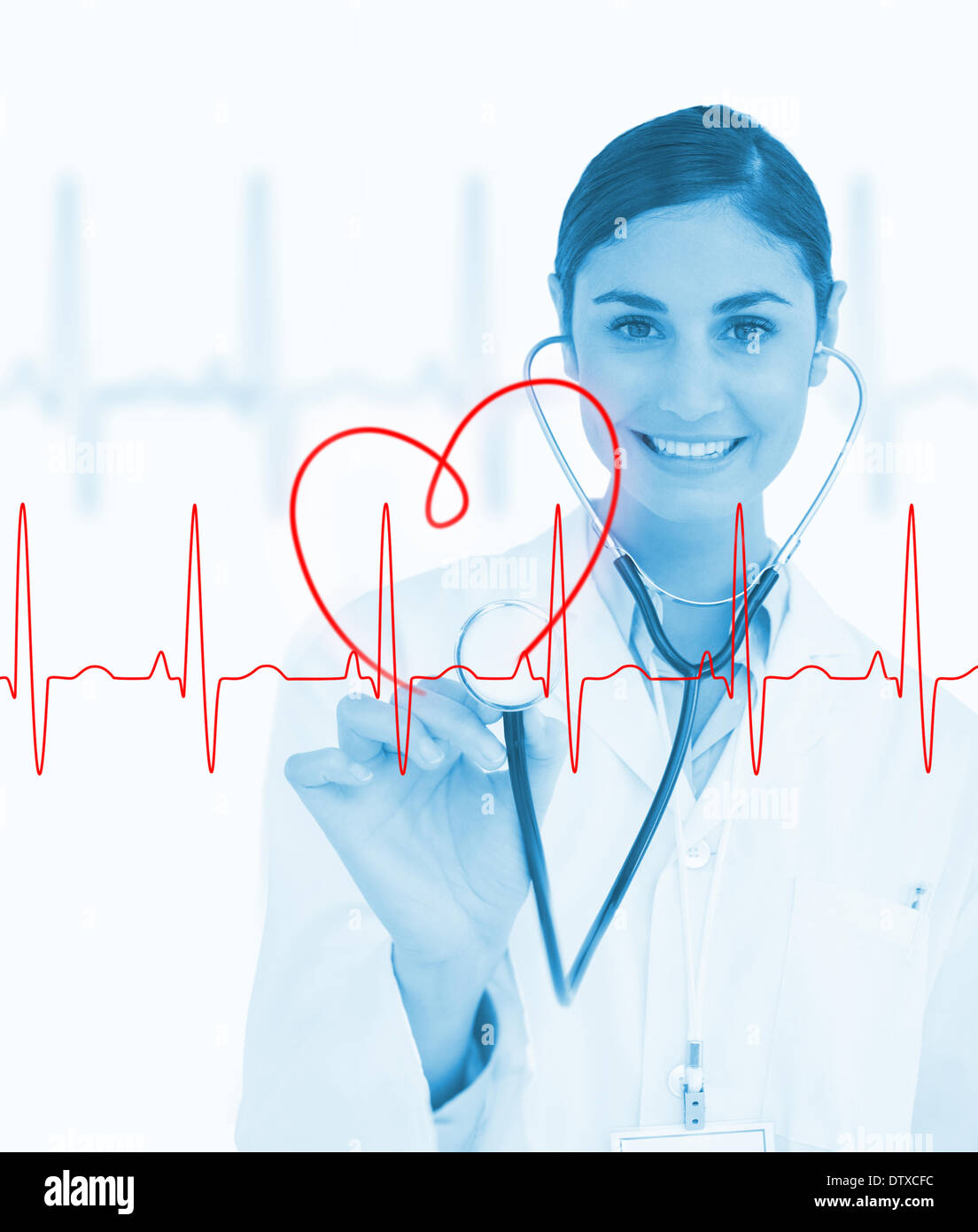 Red heart with stethoscope ecg line hi-res stock photography and images ...
