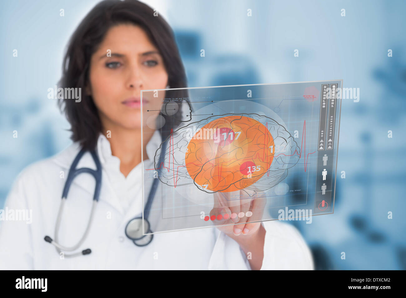 Female doctor touching a touchscreen Stock Photo - Alamy