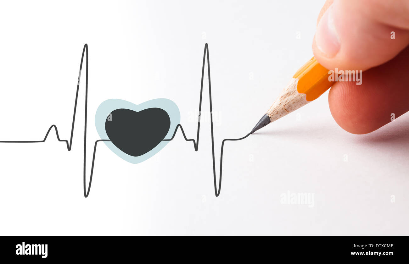 Drawn heart with a beats line Stock Photo - Alamy