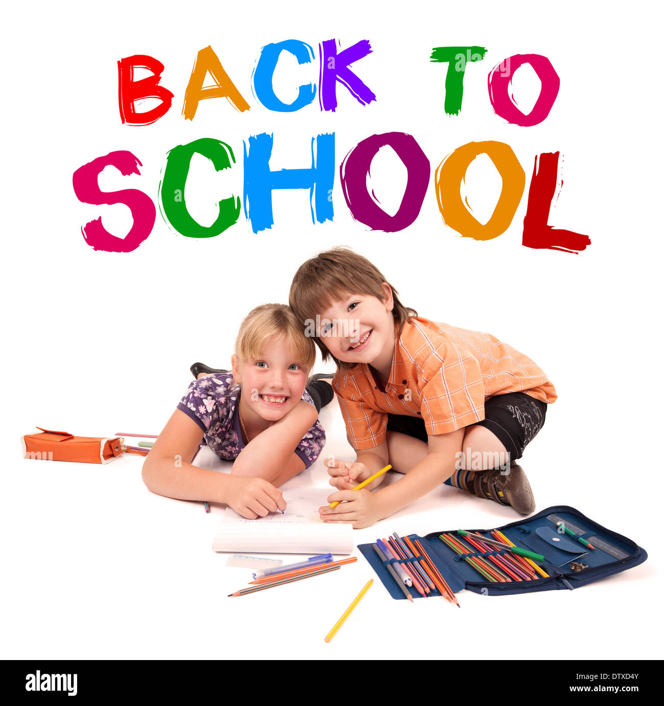 kids posing for back to school theme Stock Photo - Alamy