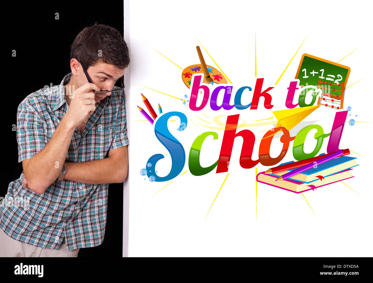 Student looking at back to school sign Stock Photo - Alamy