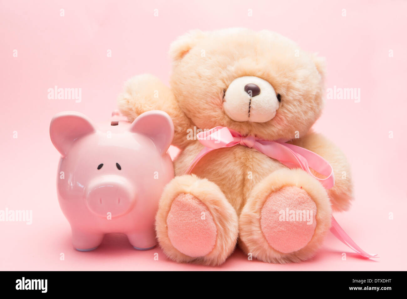 Teddy bear and piggy bank Stock Photo - Alamy