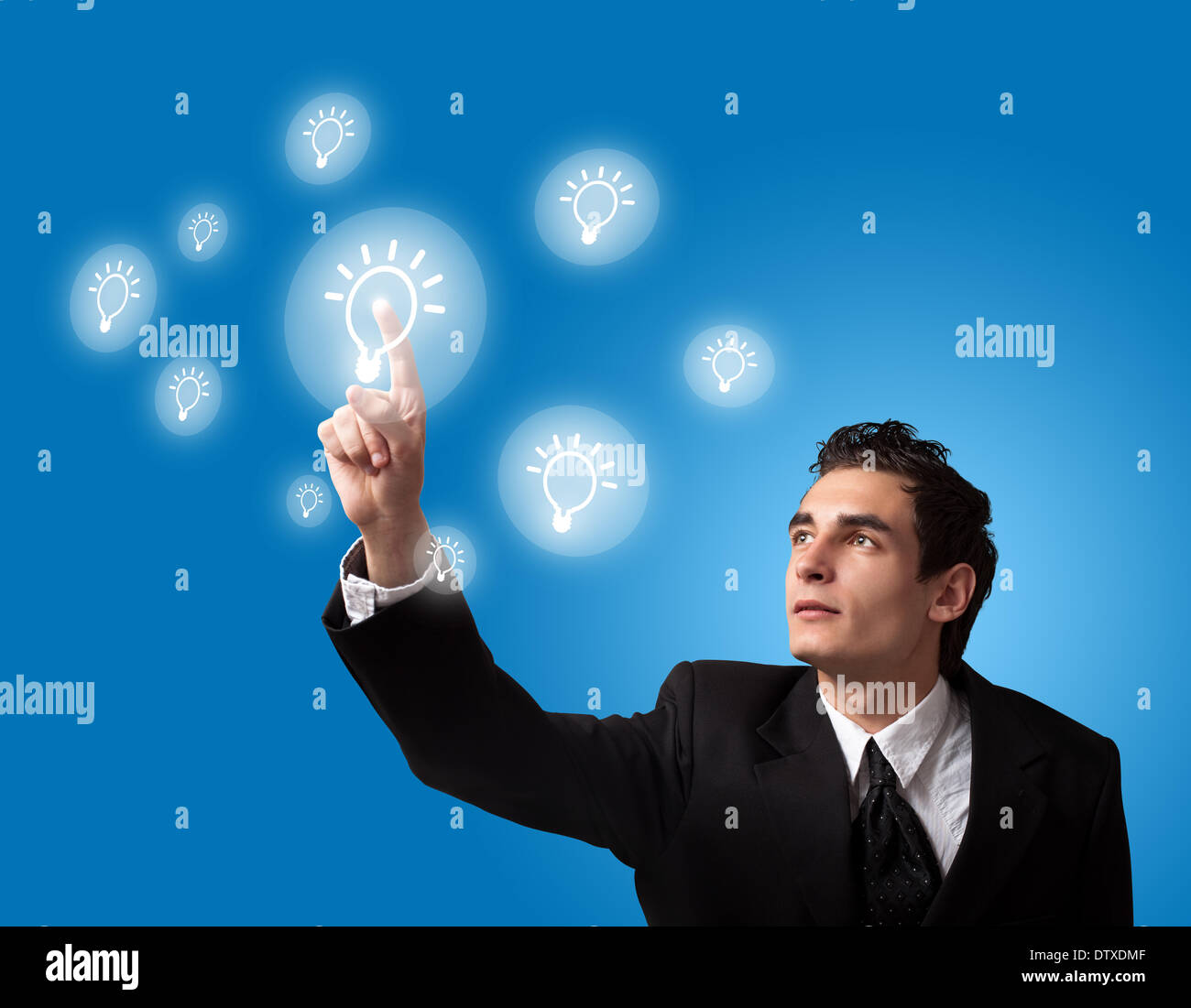 man pressing a touchscreen button Stock Photo - Alamy