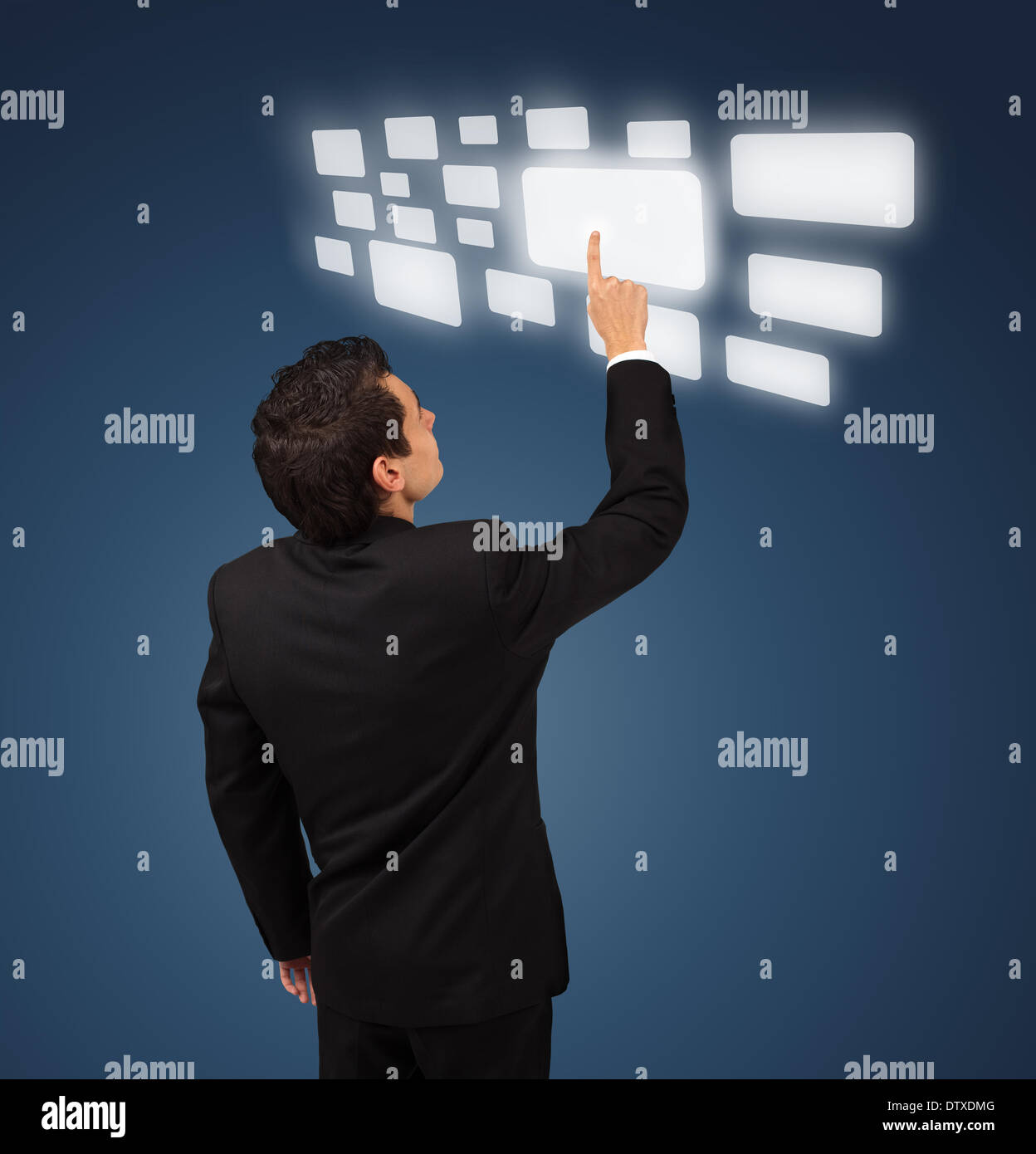 Business man pressing a button Stock Photo - Alamy