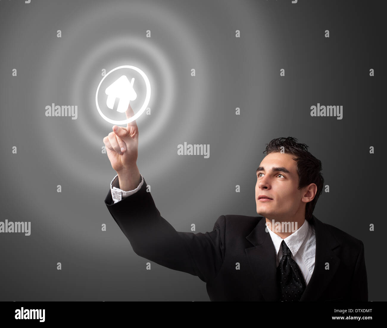 business man pressing button Stock Photo - Alamy