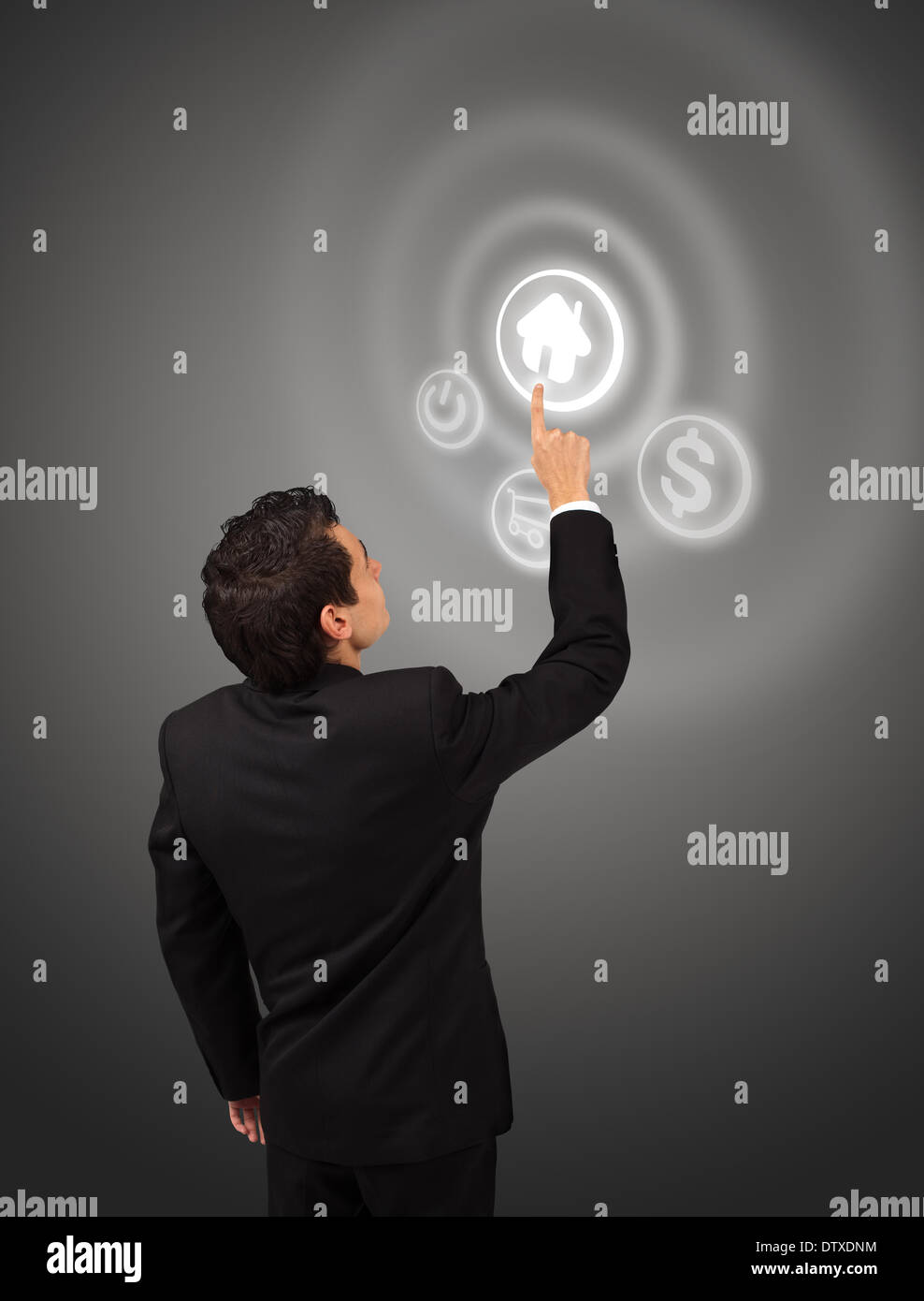 business man pressing button Stock Photo - Alamy