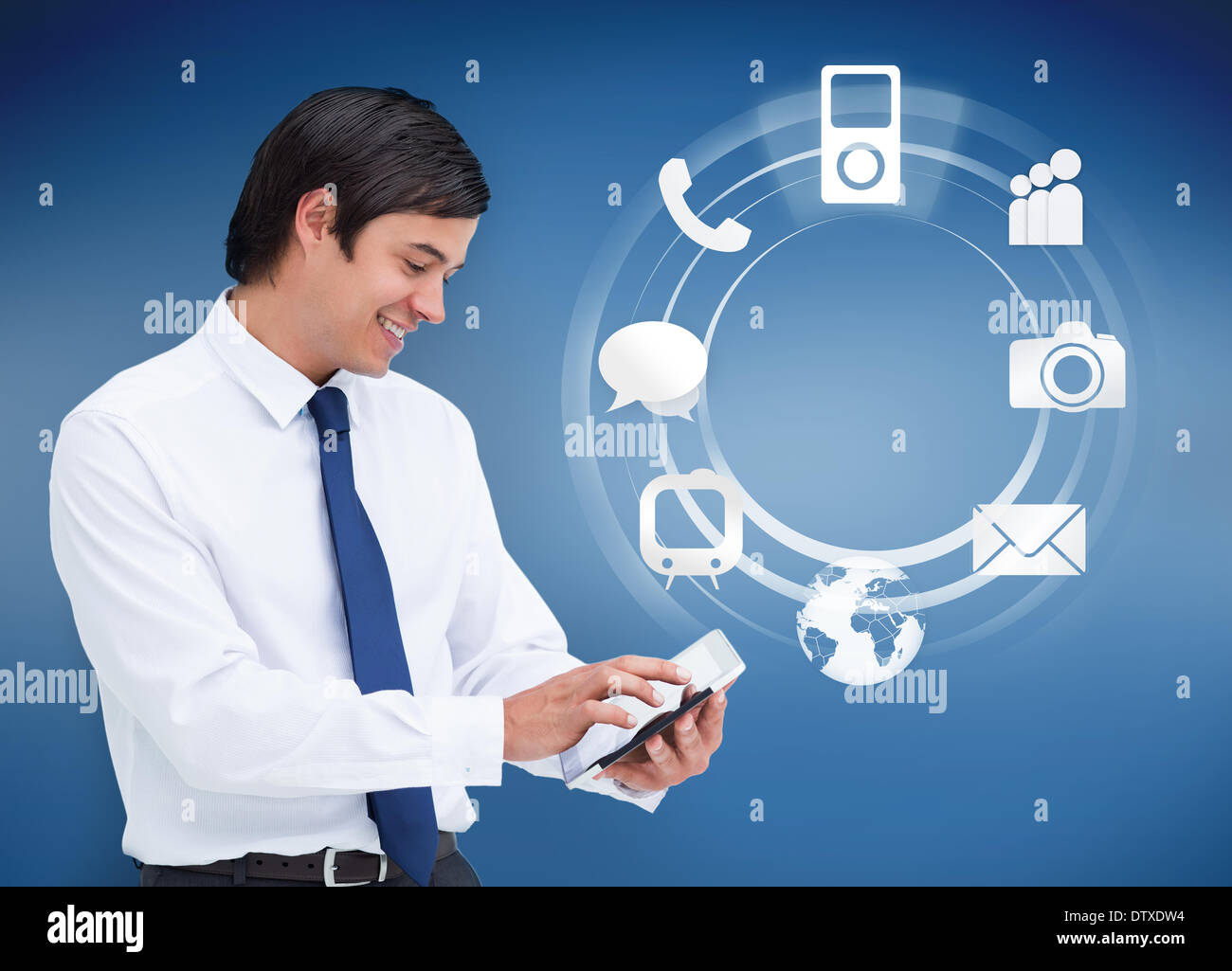 Businessman using tablet with applications Stock Photo - Alamy Businessman using tablet with applications Stock Photo - Alamy