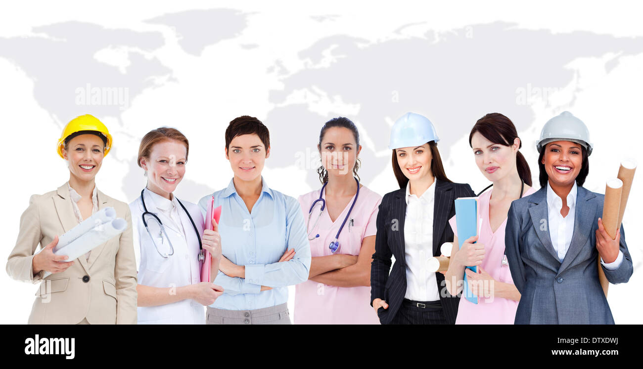 Happy women workers Stock Photo - Alamy