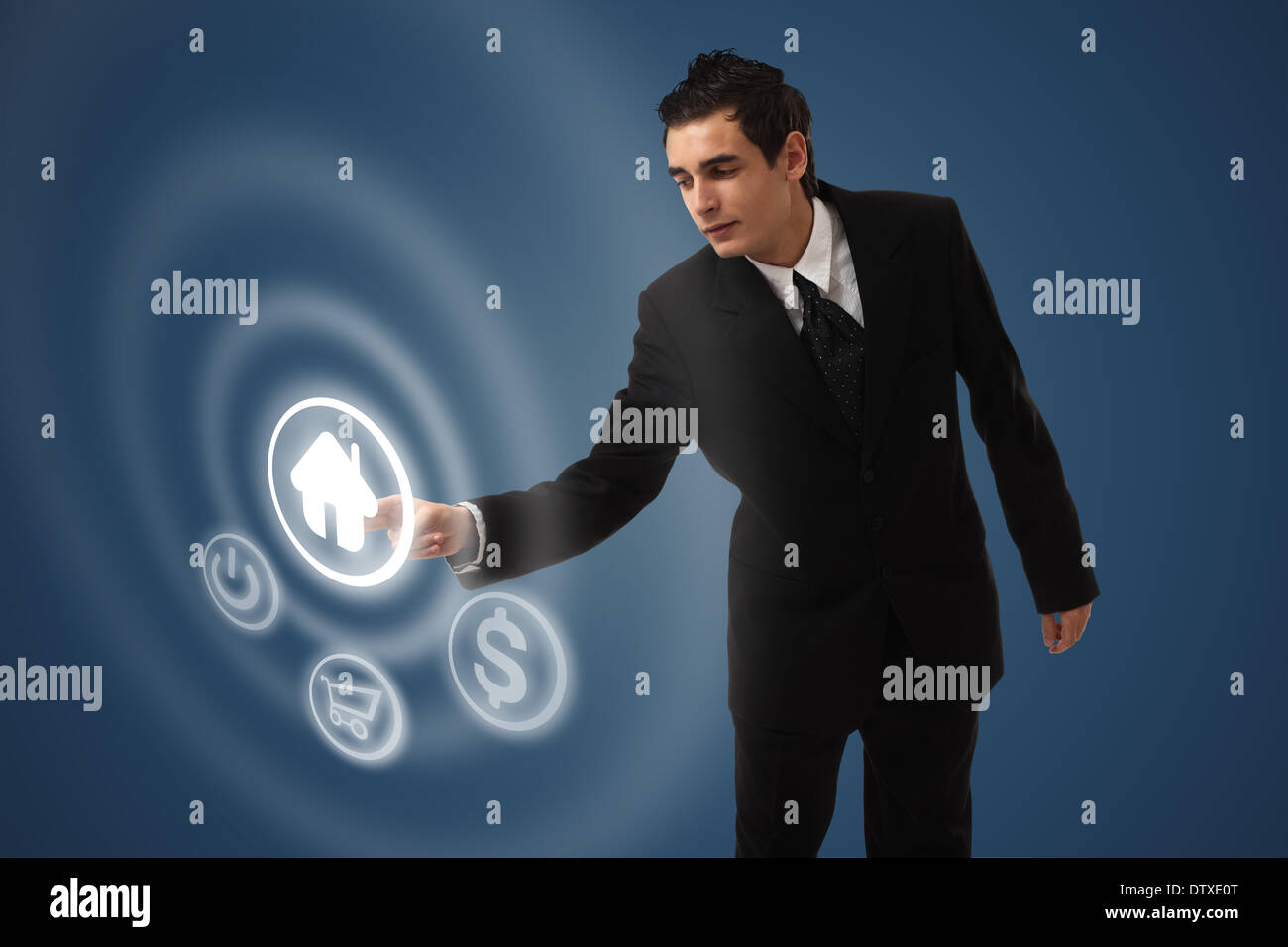 business man pressing button Stock Photo - Alamy