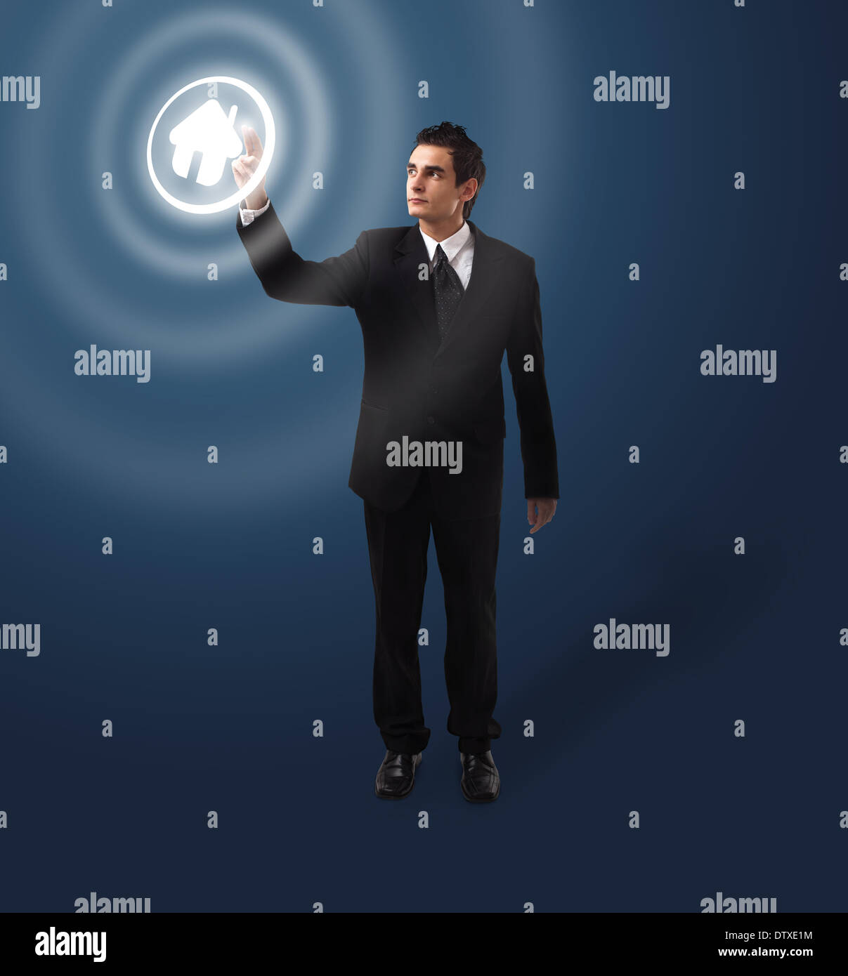 business man pressing button Stock Photo - Alamy