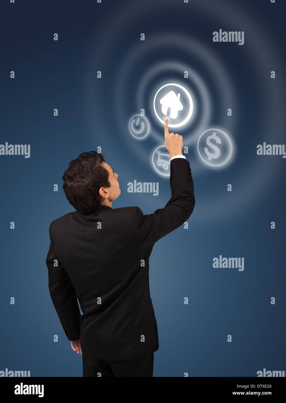 business man pressing button Stock Photo - Alamy