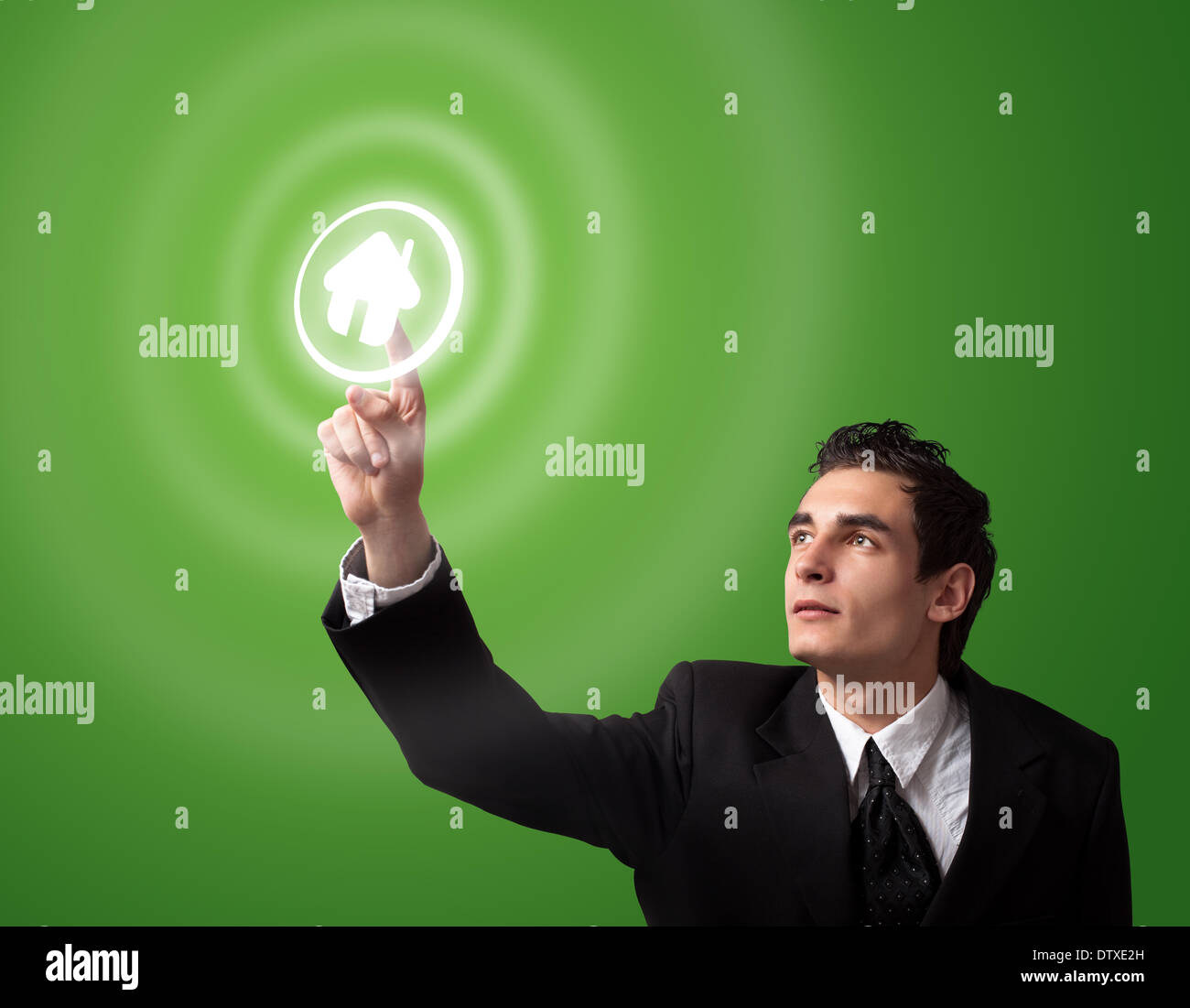 business man pressing button Stock Photo - Alamy