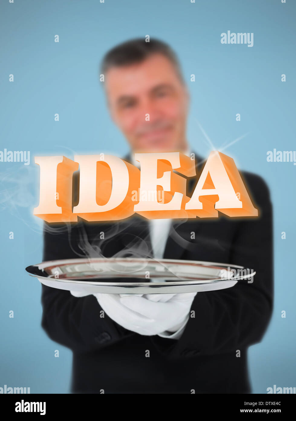 Waiter offering ideas Stock Photo - Alamy