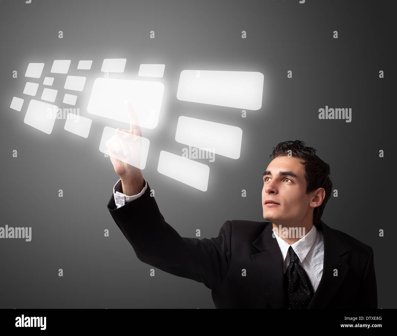 business man pressing button Stock Photo - Alamy