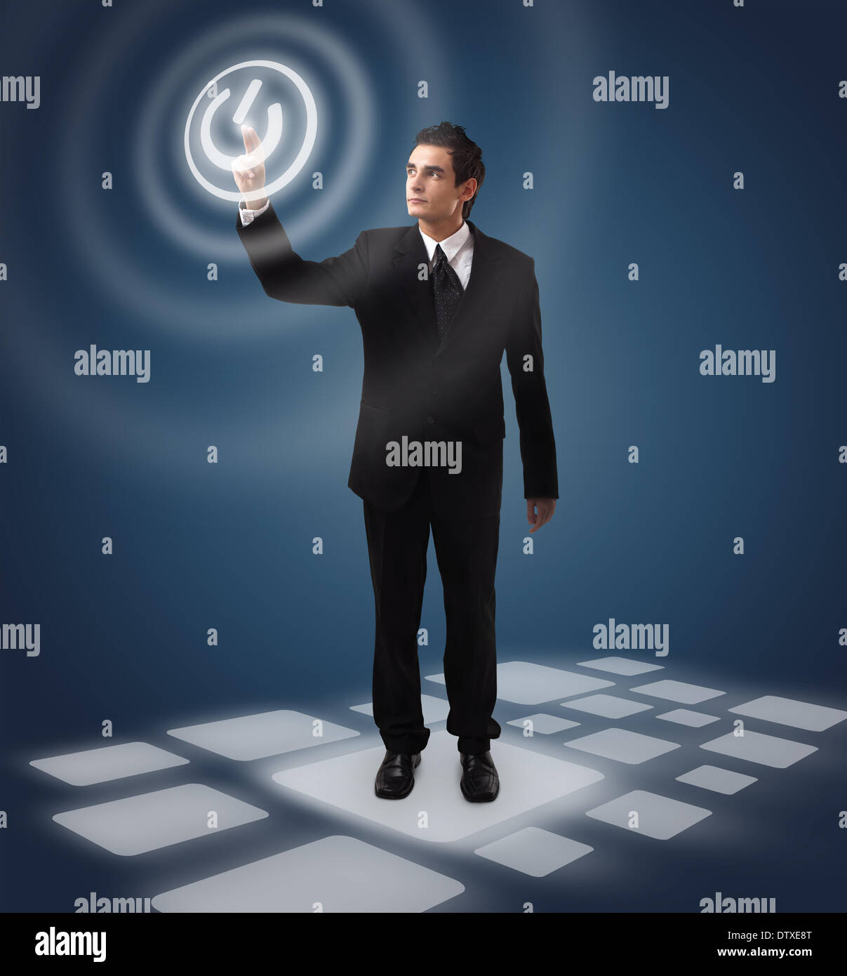business man pressing button Stock Photo - Alamy
