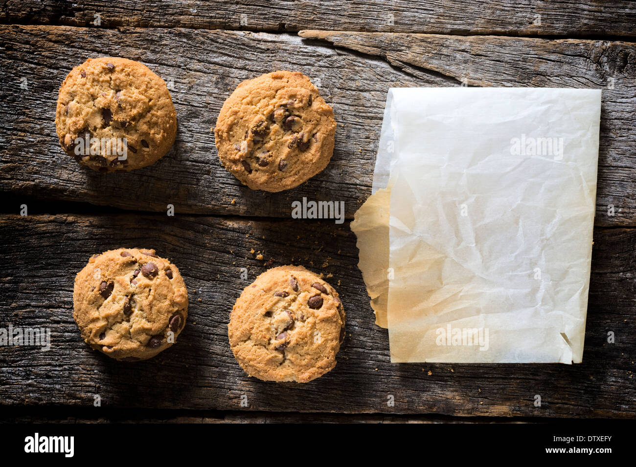 Traditional chip chocolate cookies and blank paper for your text Stock ...