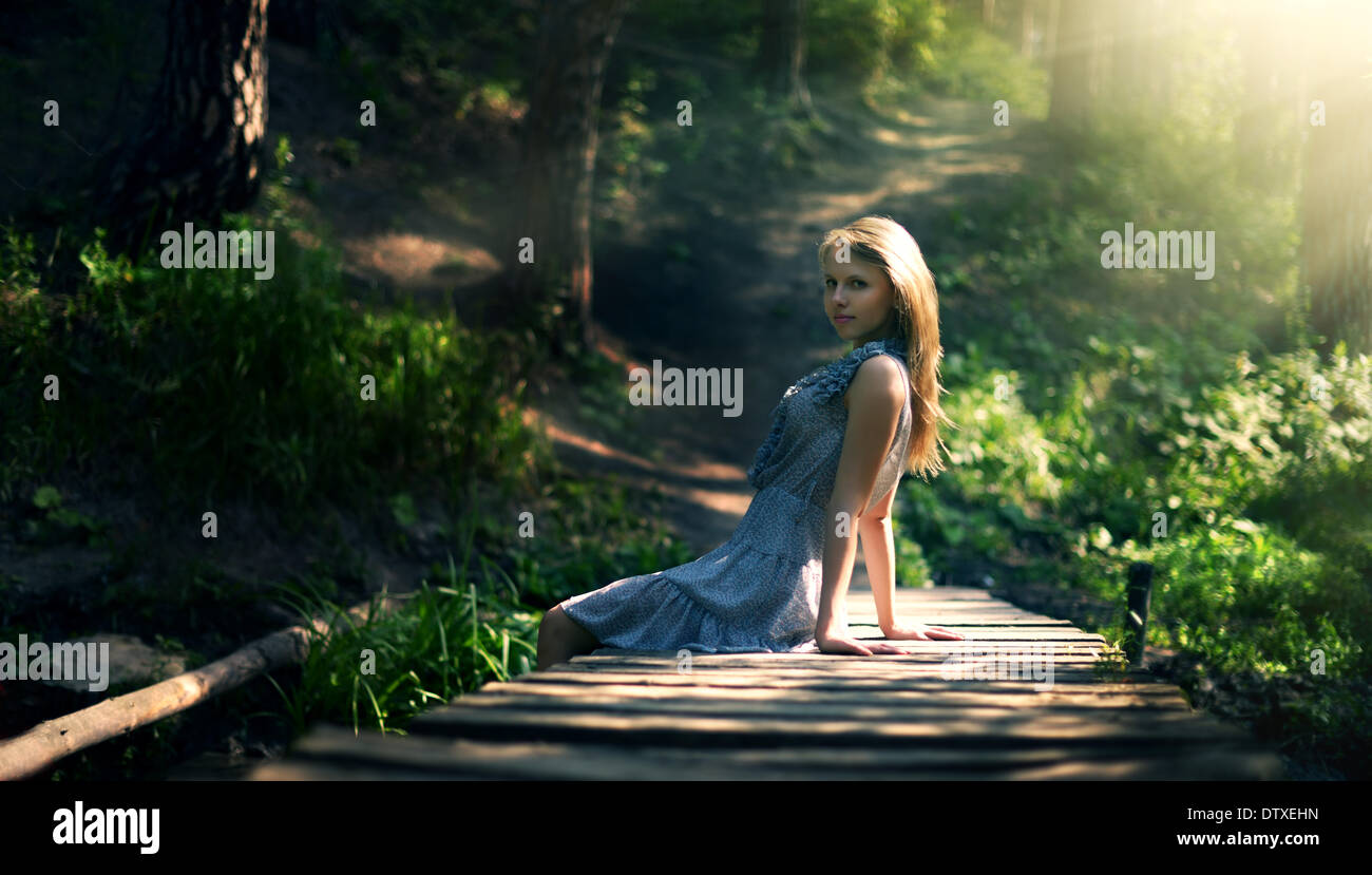 beautiful girl in fairy forest Stock Photo - Alamy