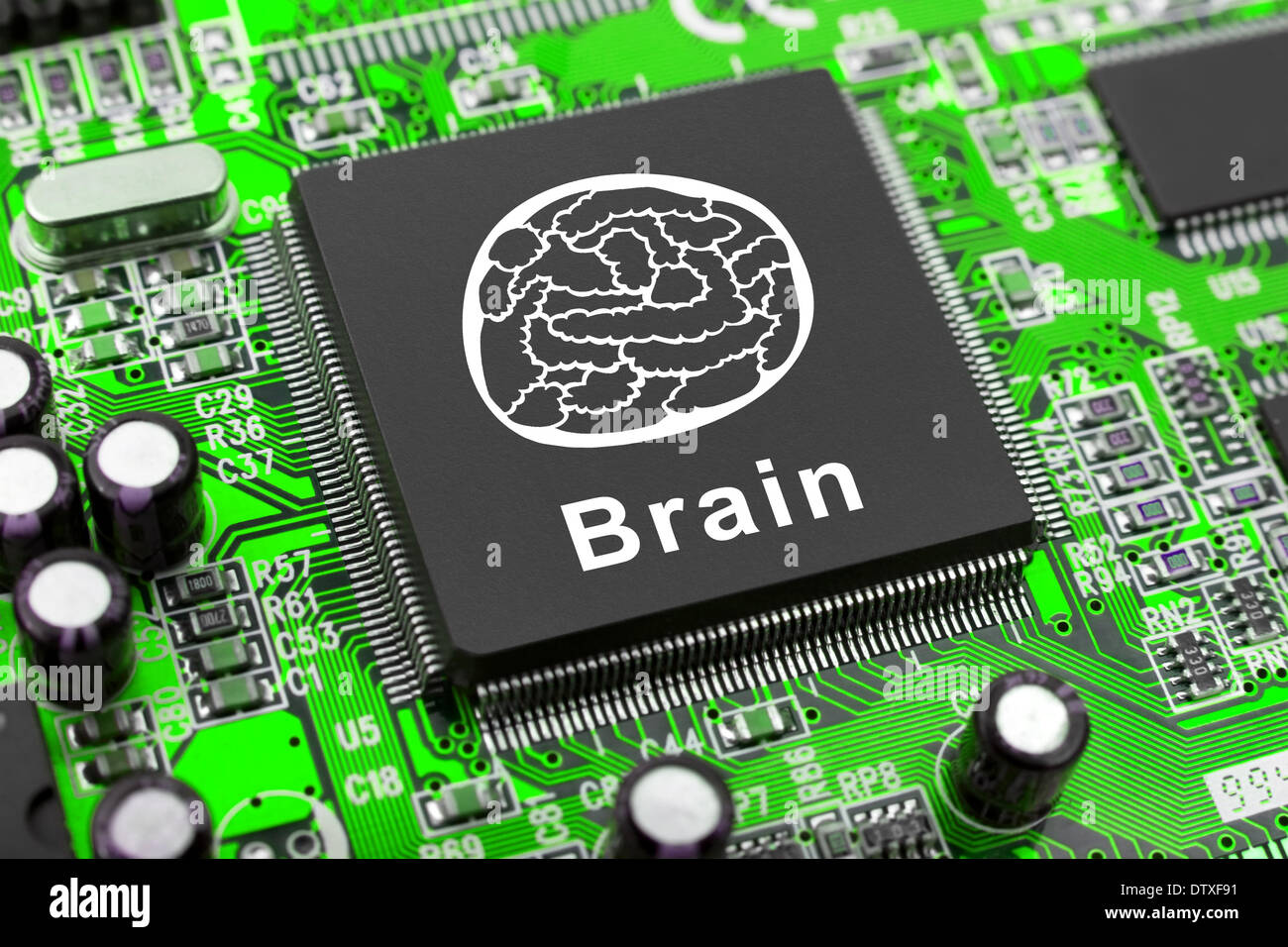 Brain symbol on computer chip Stock Photo - Alamy