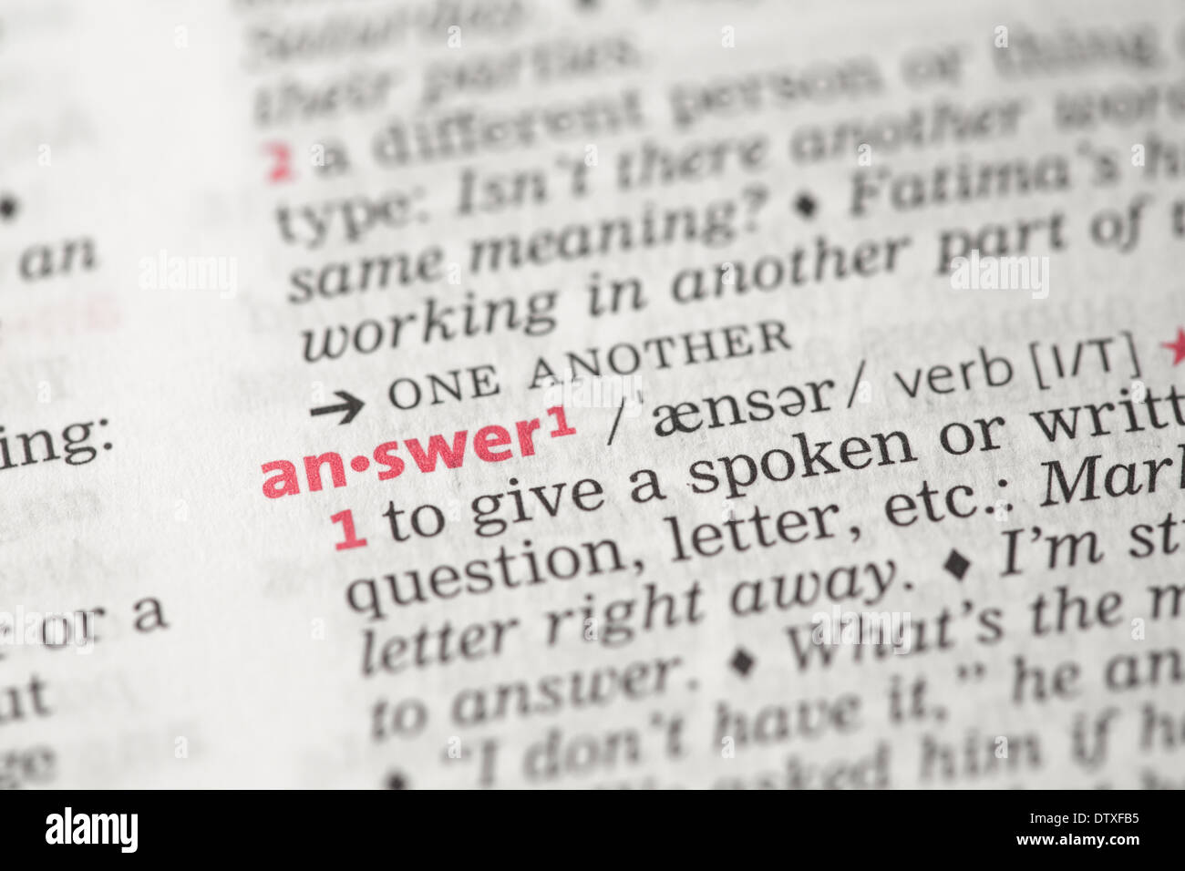 Definition of answer Stock Photo - Alamy