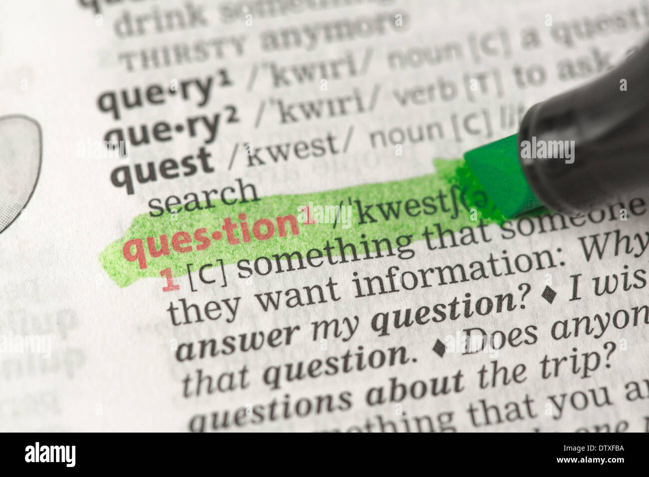 Highlighted definition of question Stock Photo - Alamy