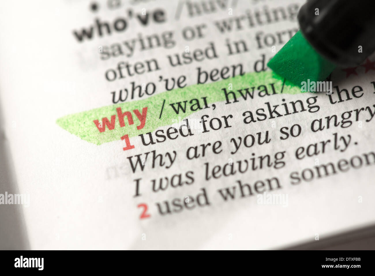 Highlighted definition of why Stock Photo - Alamy