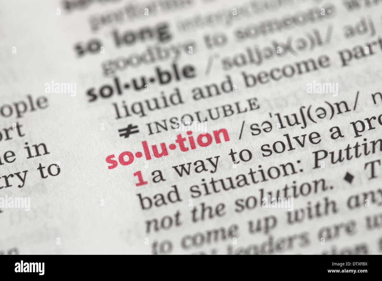 Definition of solution Stock Photo - Alamy