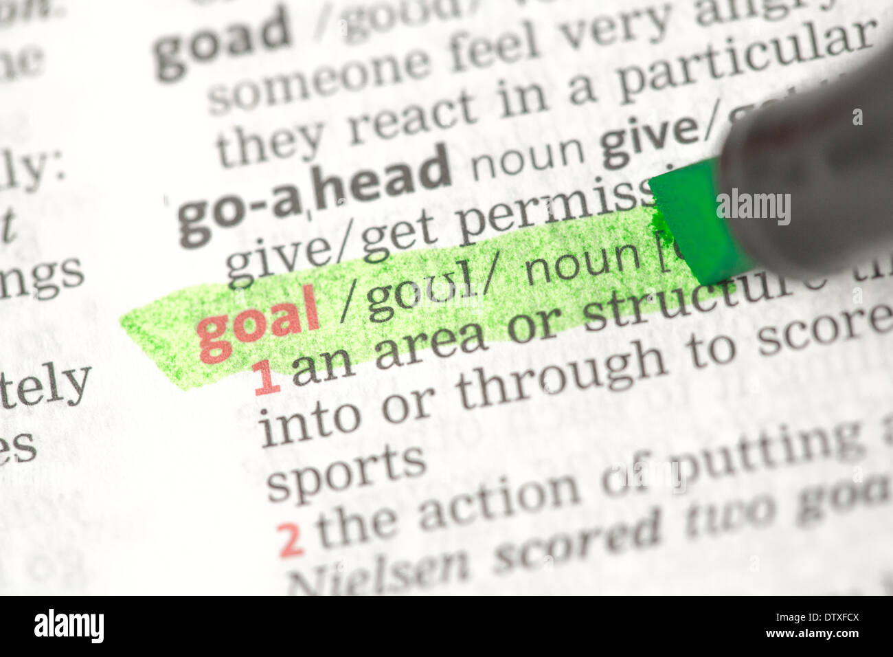 Goal definition highlighted in green Stock Photo - Alamy