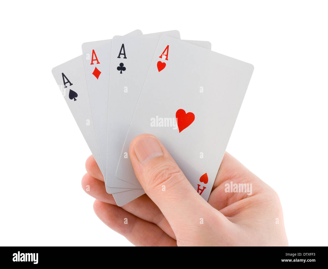 Hand and four aces Stock Photo - Alamy