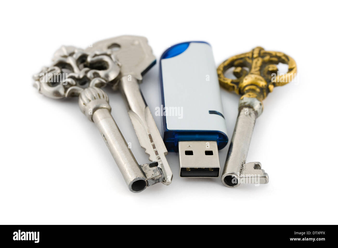 Retro keys and computer flash drive Stock Photo - Alamy