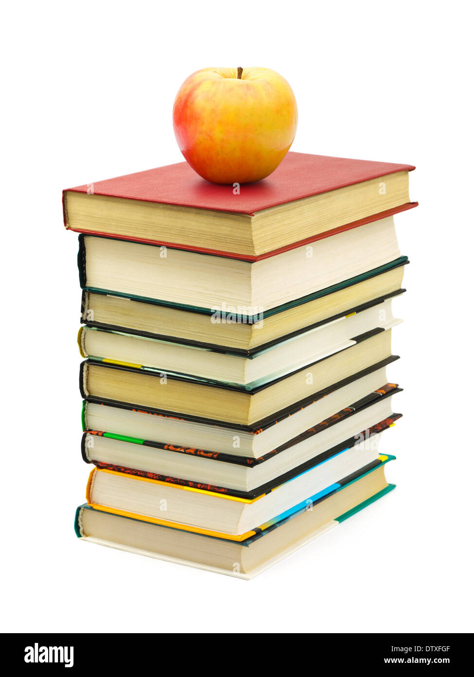 Stack of books and apple Stock Photo - Alamy