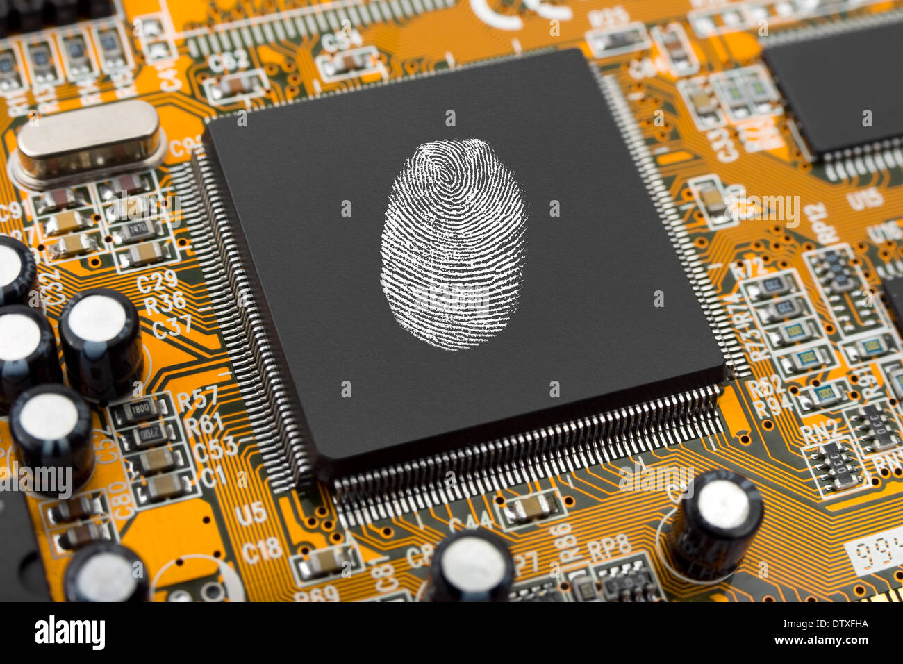 Fingerprint on computer chip Stock Photo - Alamy