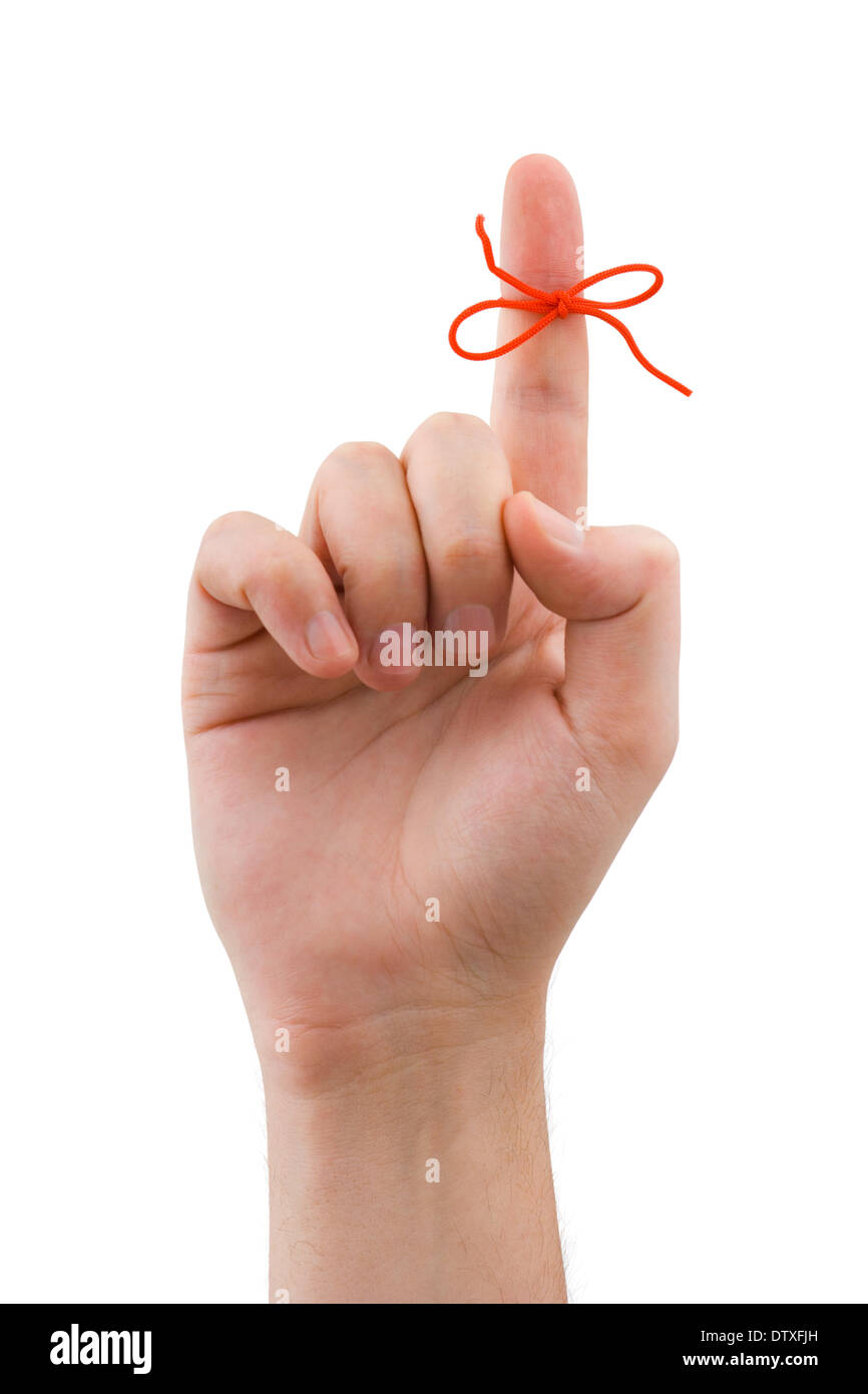 Red bow on finger Stock Photo - Alamy