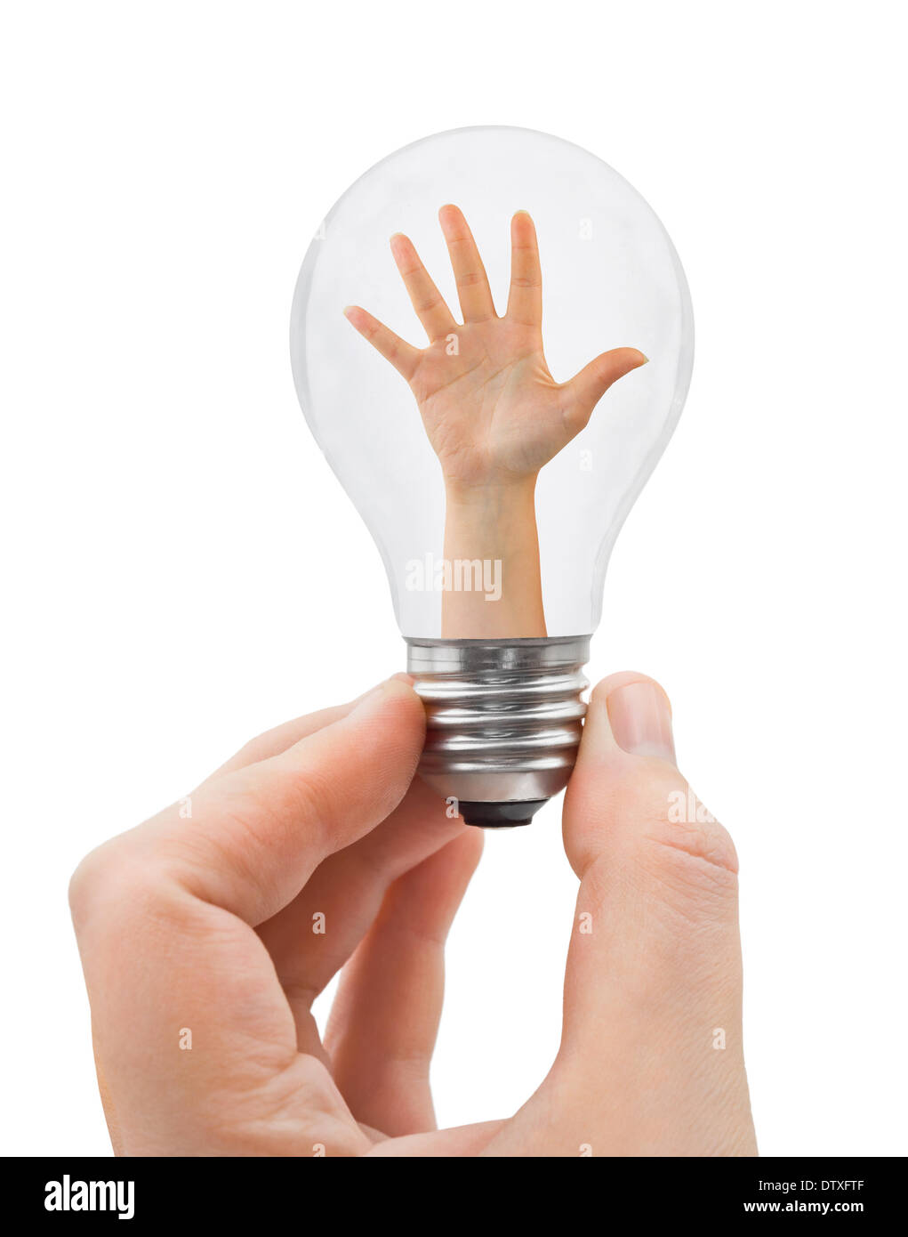 Hand with bulb Stock Photo - Alamy